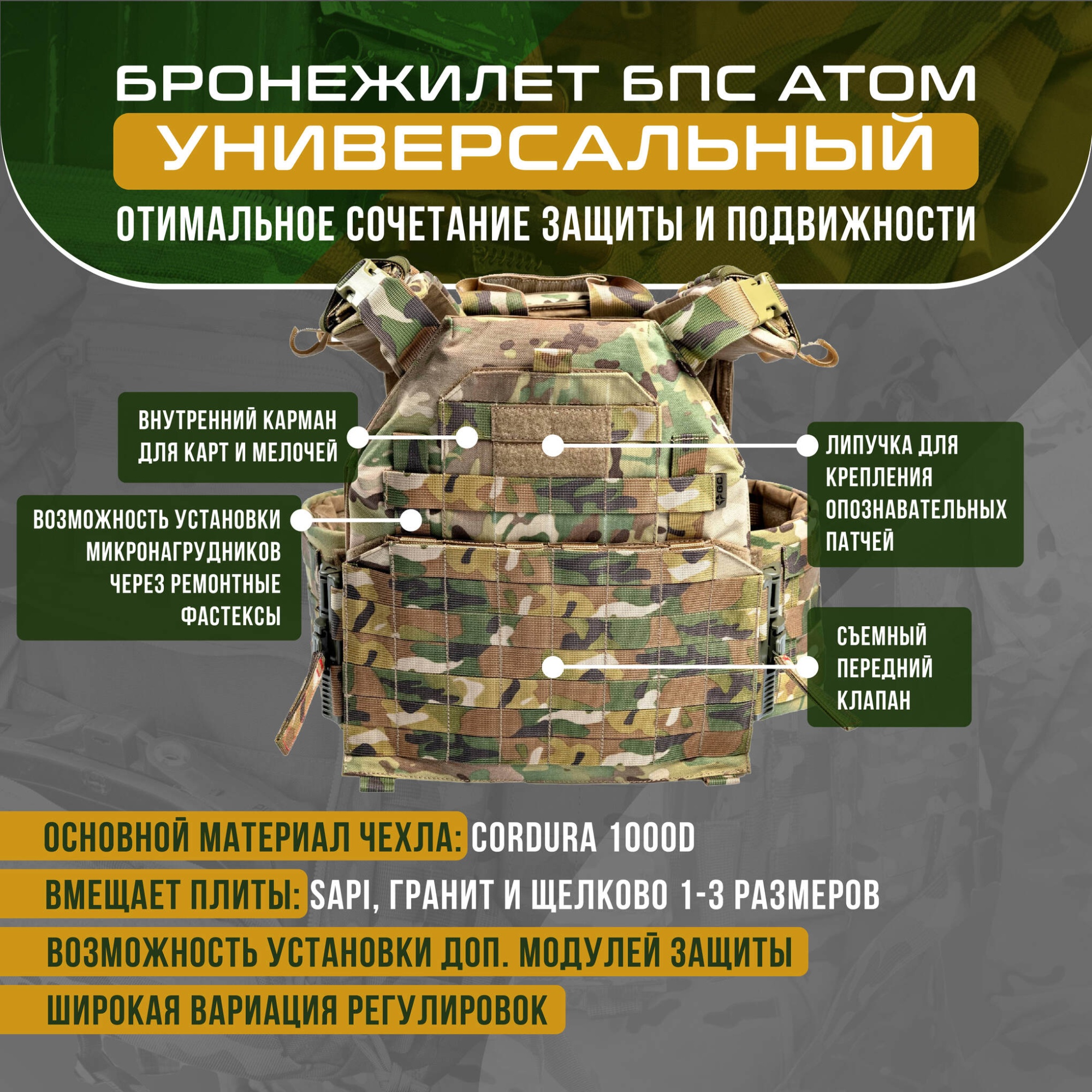 Бронежилеты Атом и прочая военная БПС-амуниция от Гир Краф - купить ...